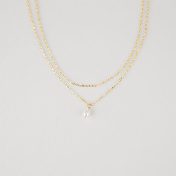 Drop Pearl + Simple Chain Necklace - Femina Handmade